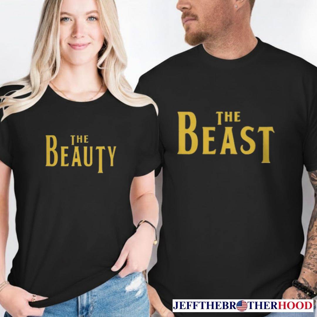 💛 Beauty and Beast Gold Logo Valentine Couple T-Shirt